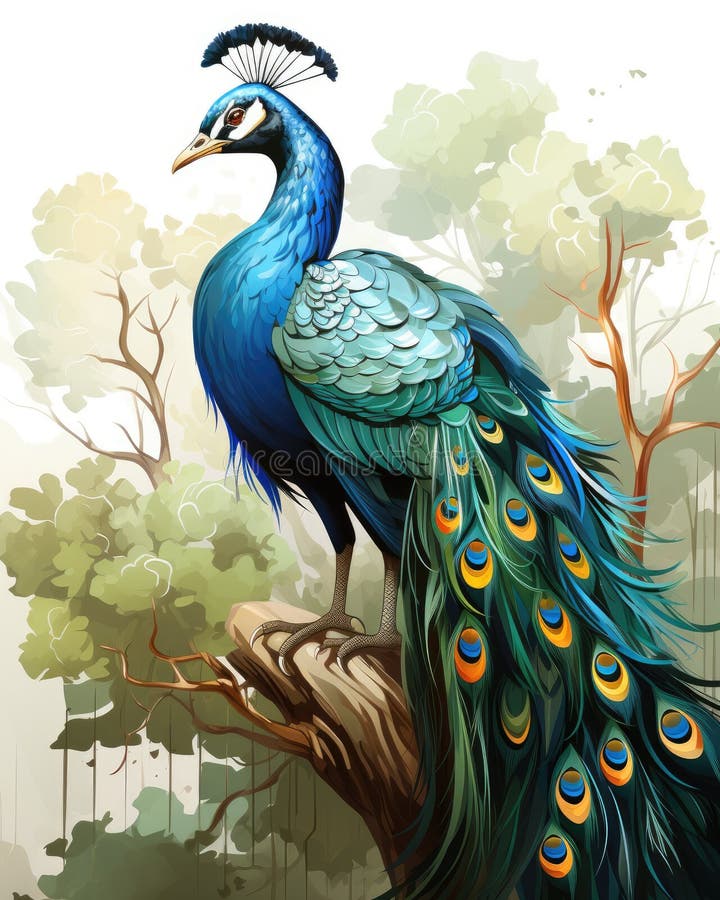 A Peacock Sitting on a Tree Branch with Its Feathers Spread Out ...