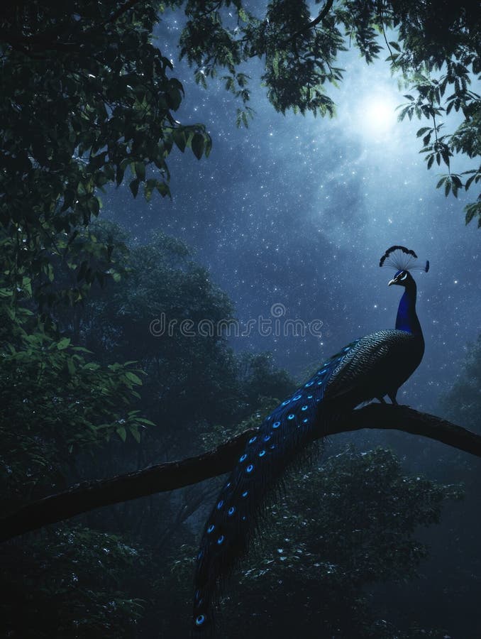 Peacock on Tree Branch stock photo. Image of trees, yellow - 380172308