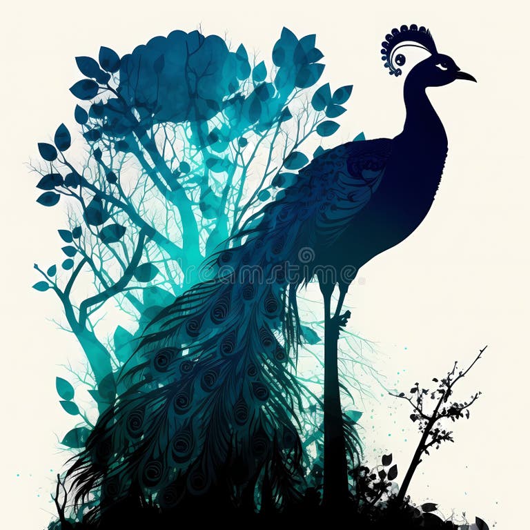 Peacock in the Woods Peacock on the Tree Stock Illustration ...