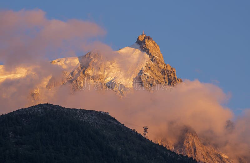 The Peak Aiguille Du Midi Sunset Light - Chamonix Stock Image - Image ...