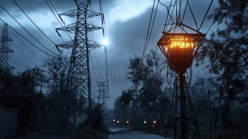 Peak Energy Grid Distribution Visualization at Dusk in Urban ...