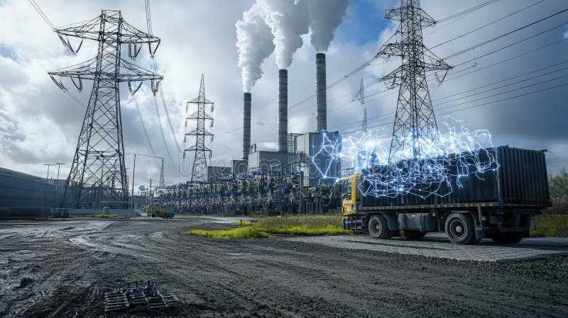 Peak Energy Supply Distribution Power Plant Infographic Urban Setting ...