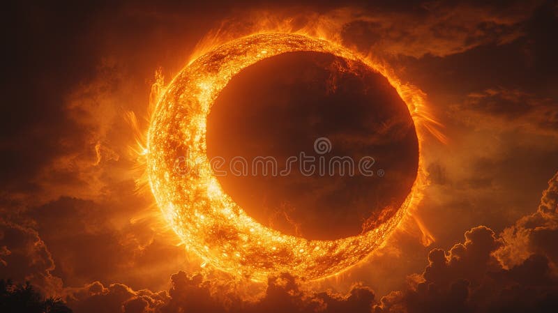 The Peak of the Partial Solar Eclipse with Sunspots Stock Illustration ...