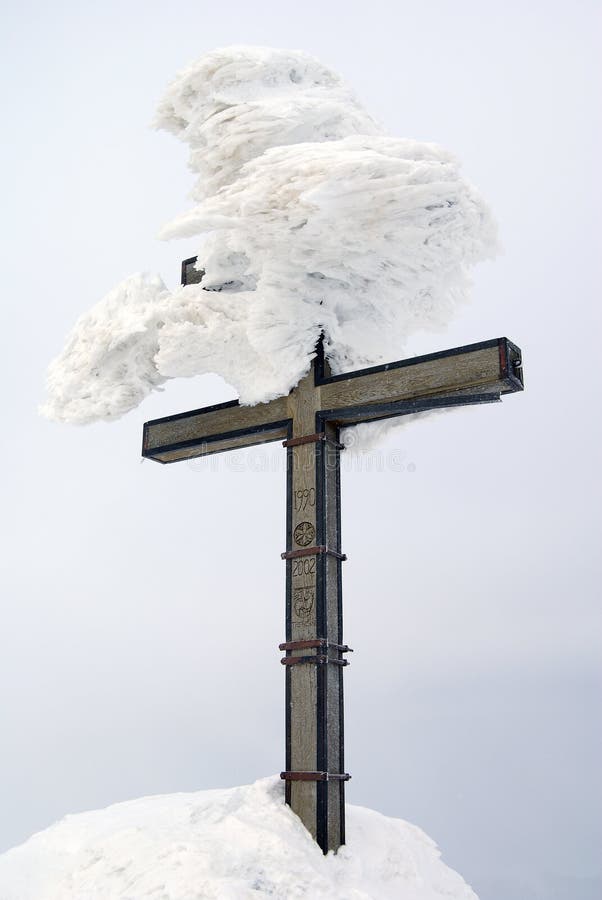 Peak point with cross stock photo. Image of cower, wintry - 22880400