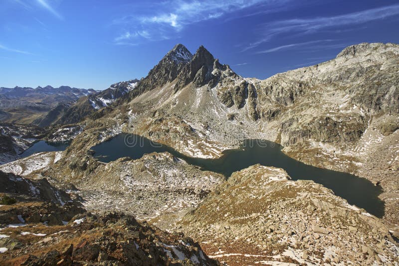 Peaks and lakes of Arriel stock photo. Image of spain - 243873844
