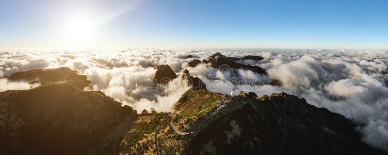 Peaks of Mountains Over the Clouds. Madeira Pinnacles Panorama. Top ...