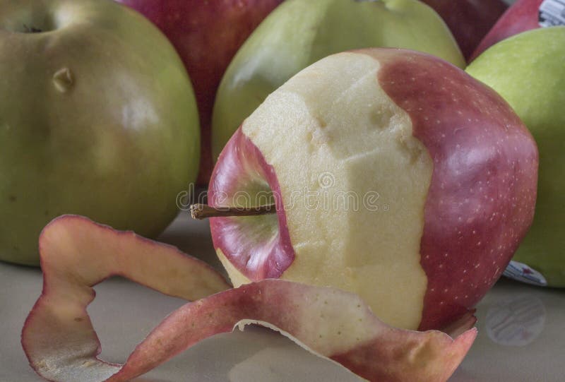 Pealed apples on plate stock photo. Image of green, peeled - 66237796