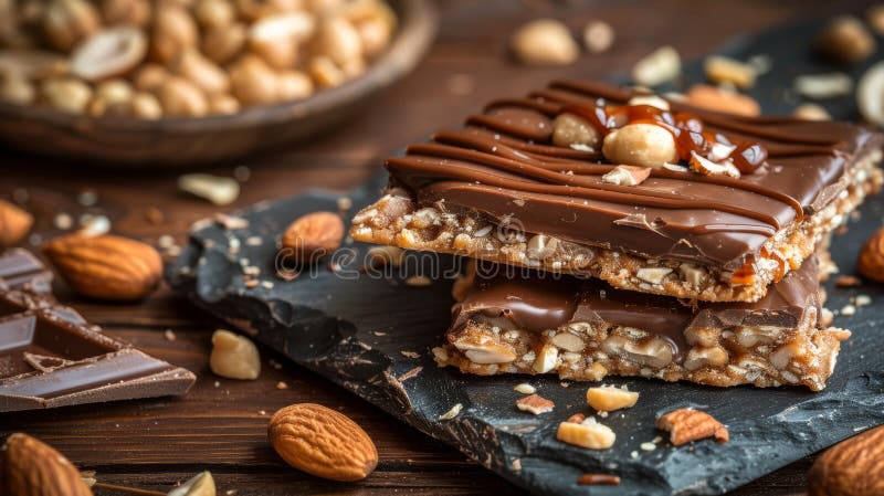 Peanut Brittle Dipped in Chocolate or Caramel, Contrasting Textures and ...