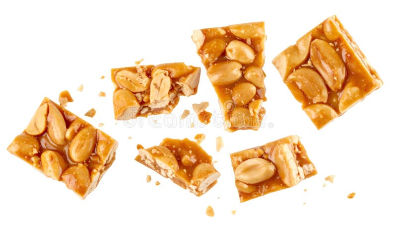 Peanut Brittle Shards Falling on Transparent Background Stock Image ...