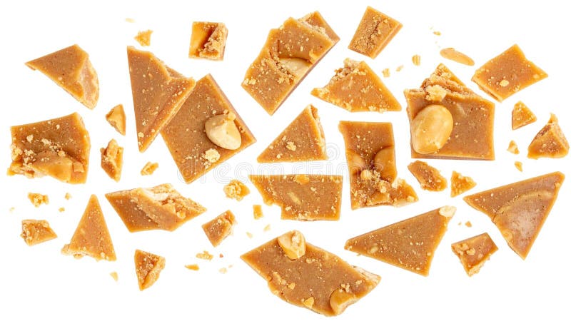 Peanut Brittle Shards Falling on Transparent Background Stock Image ...
