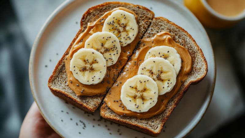 Peanut Butter Banana Toast with Chia Seeds Stock Illustration ...