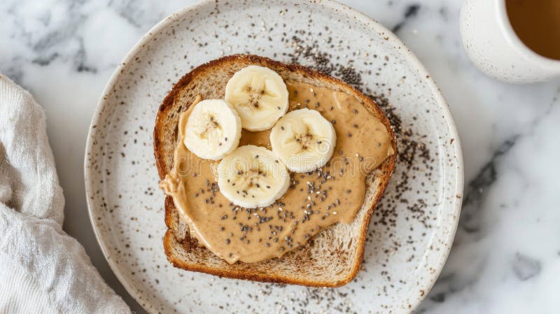 Peanut Butter Banana Toast with Chia Seeds Stock Illustration ...