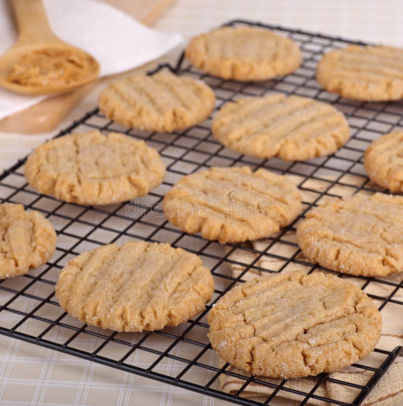 Peanut Butter Cookies Cooling Stock Photo - Image of snack, baking ...