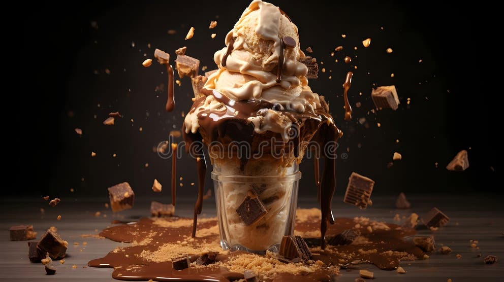 Peanut Butter Cup Explosion Ice Cream Stock Illustration - Illustration ...