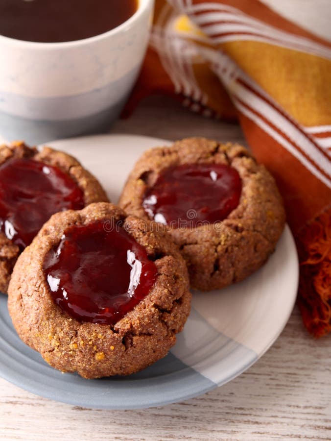 Peanut butter jam cookies stock image. Image of biscuits - 336965697