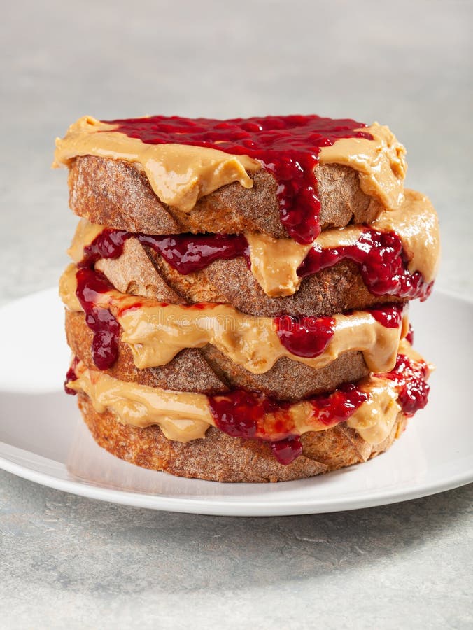 Peanut Butter and Jam Sandwich, American Traditional Bread Toast Stock ...