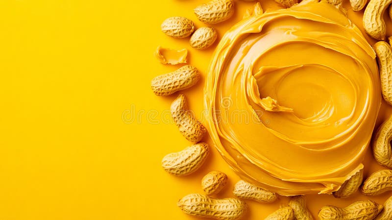 Peanut Butter and Peanuts on a Yellow Background Stock Image - Image of ...