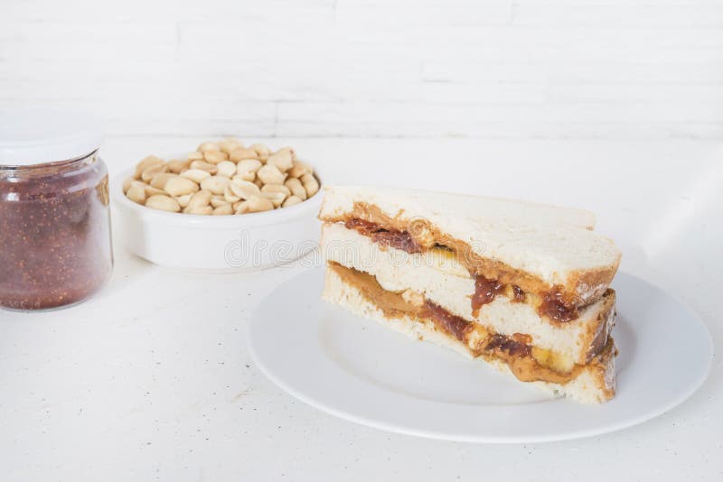 Peanut Butter Sandwich with Banana and Raspberry Jam Stock Image ...