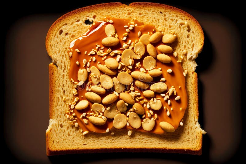 Peanut Butter on Slice of Bread Hearty Breakfast with Nuts Stock Image ...