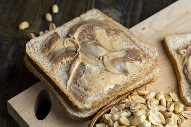 Peanut Paste with Chocolate Paste on White Bread Stock Photo - Image of ...
