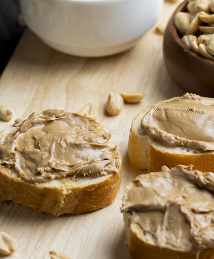 Peanut Paste on a Soft Wheat Baguette Stock Photo - Image of food ...