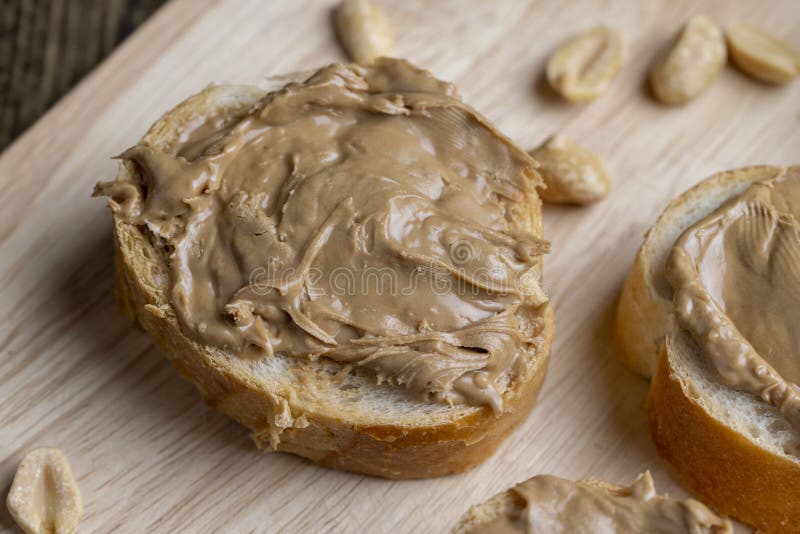 Peanut Paste on a Soft Wheat Baguette Stock Photo - Image of snack ...