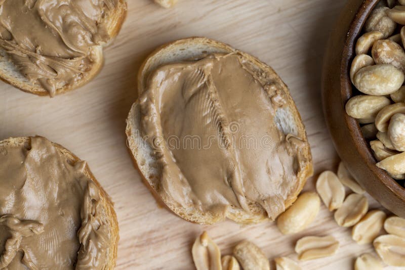 Peanut Paste on a Soft Wheat Baguette Stock Photo - Image of dessert ...