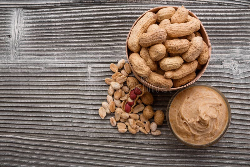 Peanut Paste on a Wooden Rustic Background Stock Photo - Image of snack ...