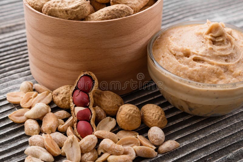 Peanut Paste on a Wooden Rustic Background Stock Photo - Image of ...