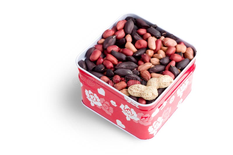 Peanut in a red box stock photo. Image of color, black - 25041856
