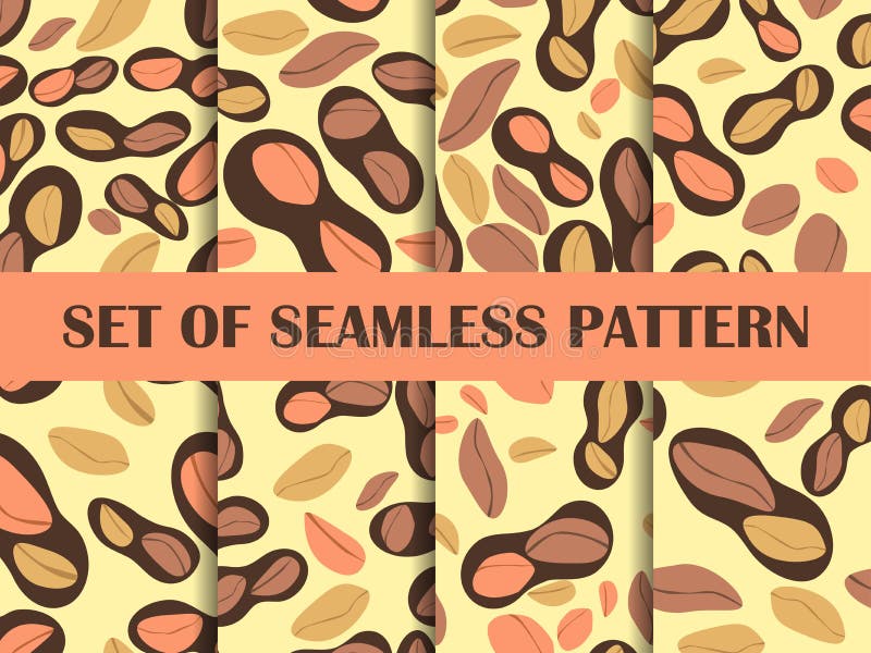 Peanut Set of Seamless Pattern. Roasted Peanuts in Shell Stock Vector ...