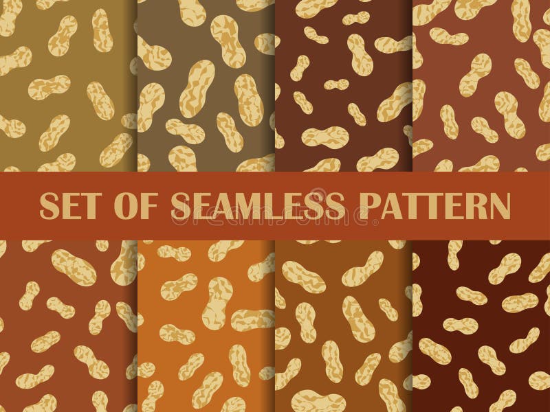 Peanut Set of Seamless Pattern. Roasted Peanuts in Shell Stock Vector ...