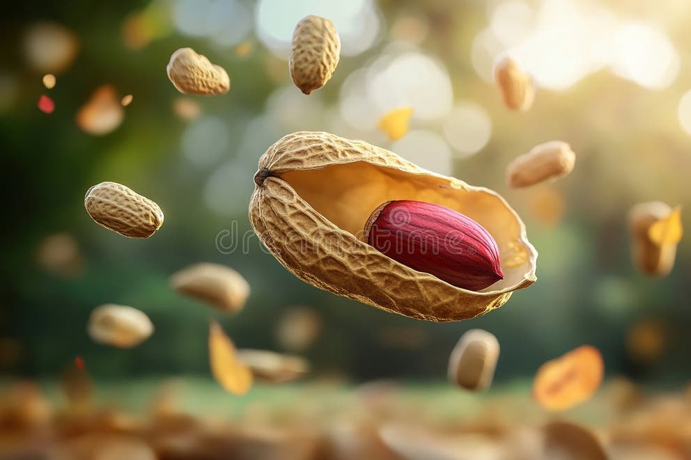 Peanut Shell with a Red Nut Inside. There are Other Nuts and Leaves in ...