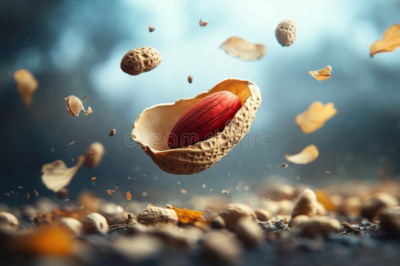 Peanut Shell with a Red Nut Inside. There are Other Nuts and Leaves in ...