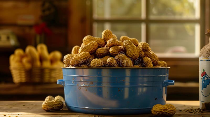 Peanuts in a Bucket on a Wooden Table Stock Image - Image of bottle ...