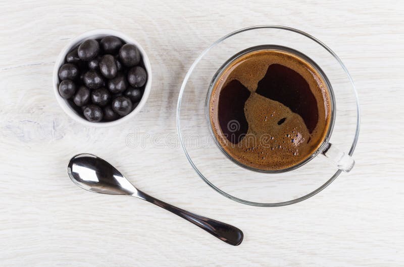 Peanuts in Cocoa Powder, Scattered Dragee, Coffee in Cup, Spoon Stock ...