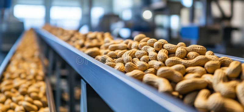 Peanuts on Conveyor Belt in Processing Facility, Showcasing ...