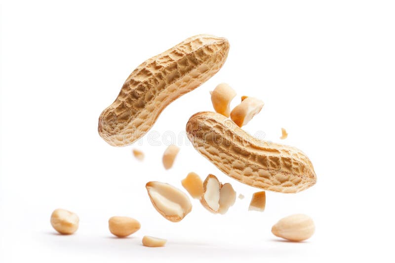 Peanuts Dropping from Above Onto a White Surface Stock Image - Image of ...