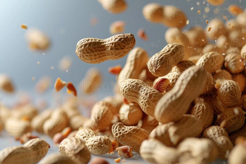 Peanuts Falling from a Pile into the Air. Suitable for Food Industry ...