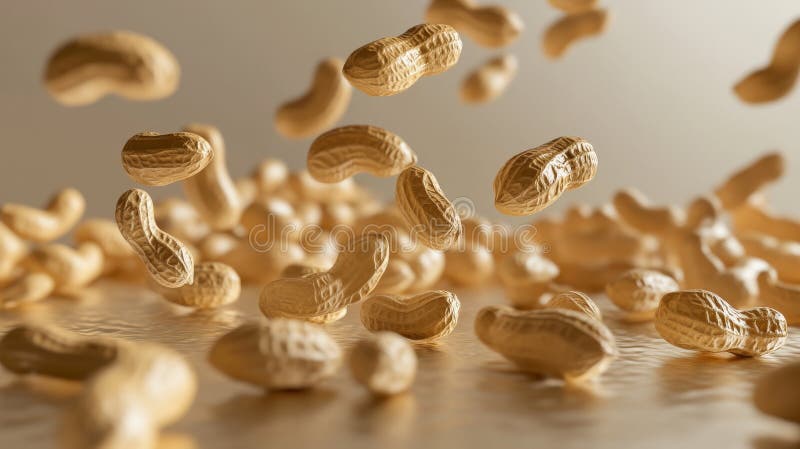 Peanuts Falling, with a Yellow Background, Captured in a Studio Setting ...