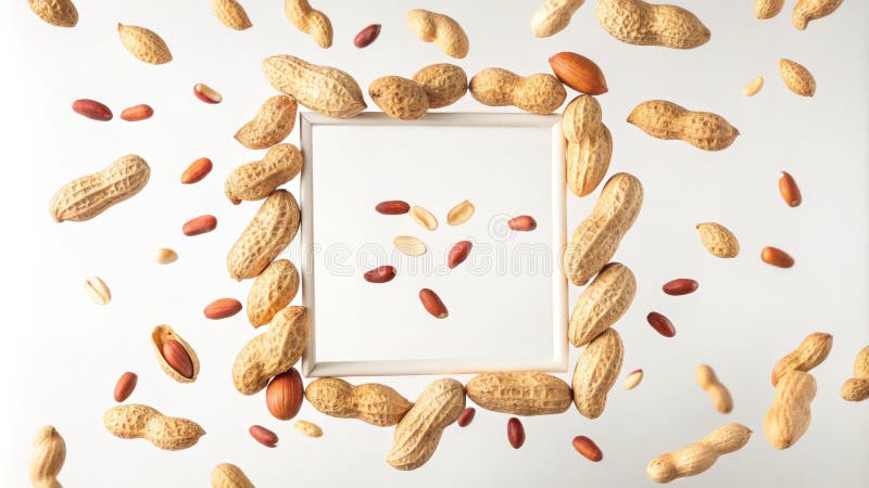 Peanuts in Flight Frame Composition, Nuts and Shells in Motion Stock ...