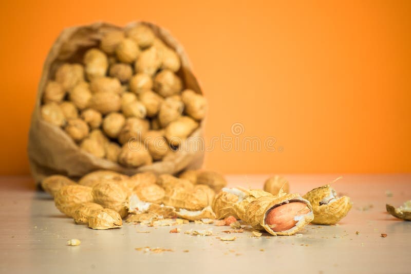 Peanuts in a paper bag. stock image. Image of close, diet - 79148749
