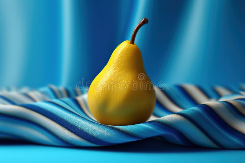 Pear on Blue and White Fabric Background. Generative AI Stock ...
