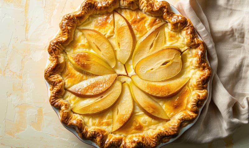 Pear and Buttermilk Pie on a Light Yellow Surface Stock Photo - Image ...