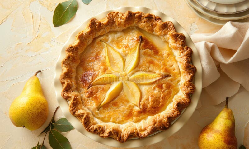 Pear and Buttermilk Pie on a Light Yellow Surface Stock Photo - Image ...