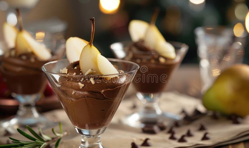Pear and Chocolate Mousse Cups Stock Image - Image of brown, milk ...
