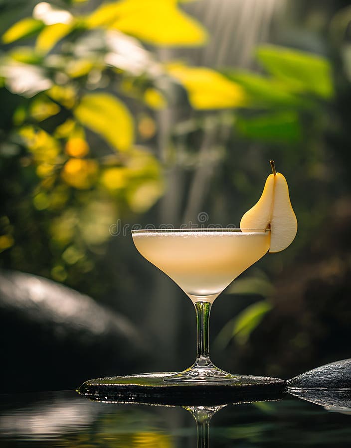 A Pear Cocktail in a Glass with a Pear Slice Garnish Stock Illustration ...