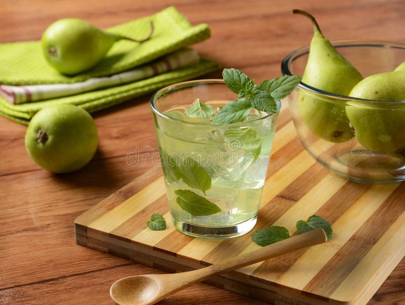 Pear Cold Drink with Mint Leaves and Ice Stock Image - Image of healthy ...