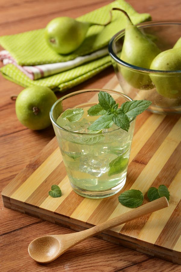 Pear Cold Drink with Mint Leaves and Ice Stock Image - Image of ...