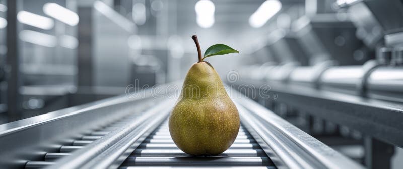 Pear on Conveyor Belt in Industrial Fruit Processing Facility Stock ...